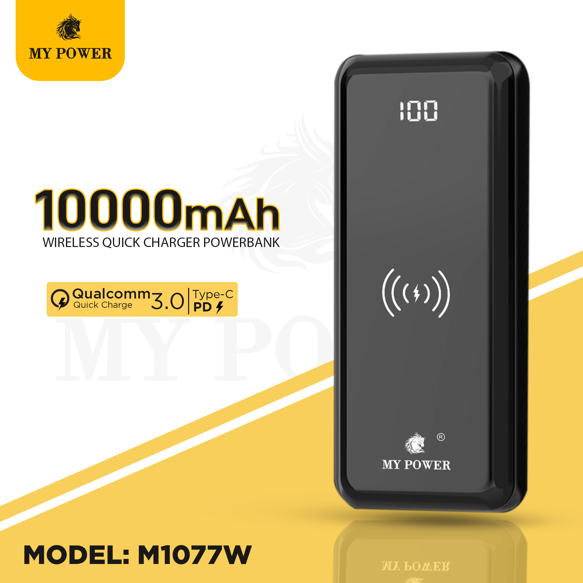 10000mAh Powerbank Wireless M-1077w, Fast Charging With Digital Display ...