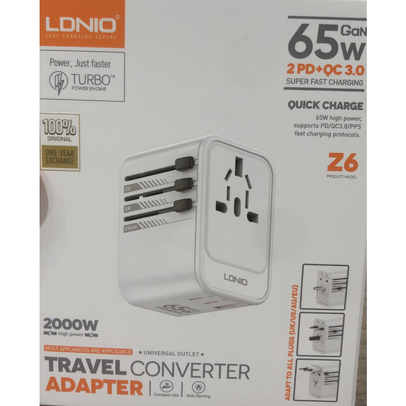 LDNIO UNIVERSAL TRAVEL ADAPTER GAN CHARGER 65WATT In Nepal - SajiloShop