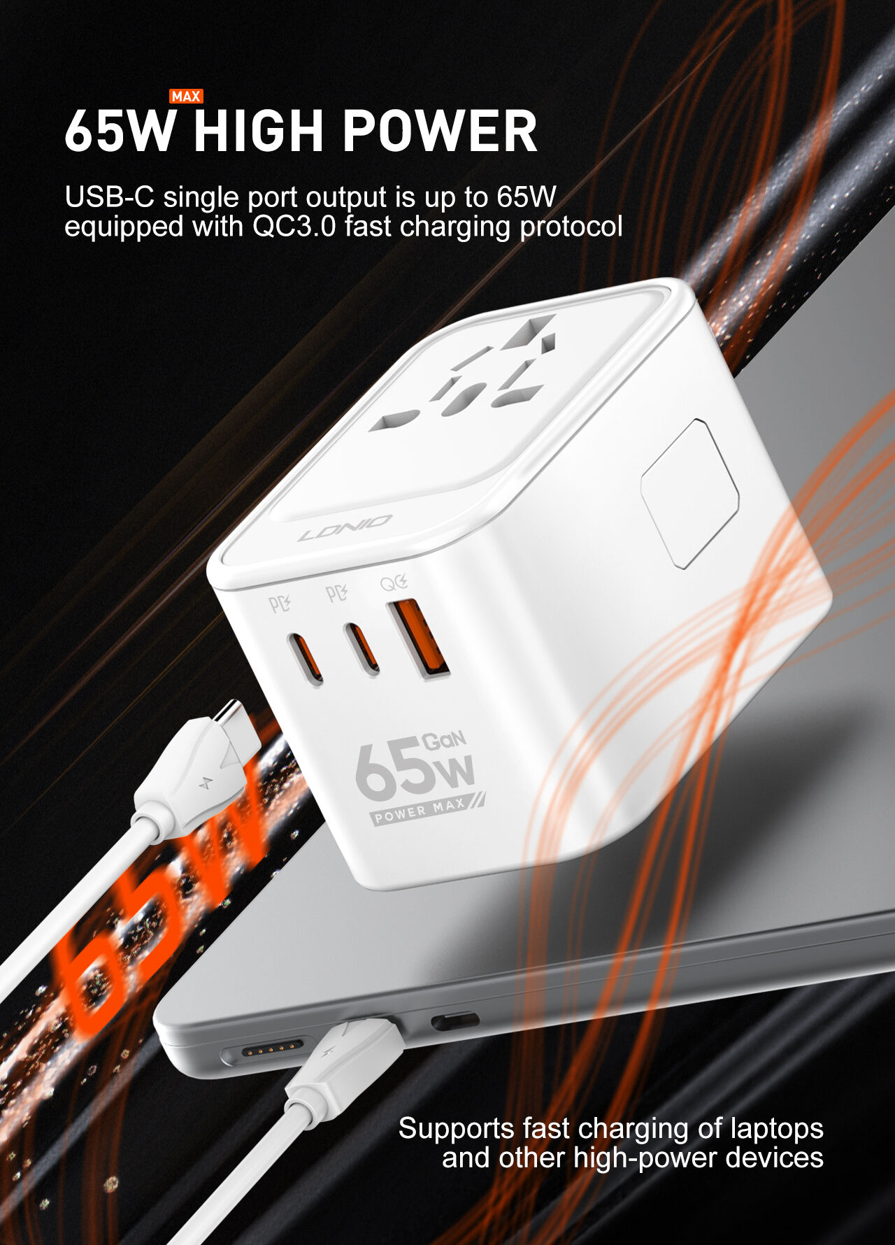 LDNIO UNIVERSAL TRAVEL ADAPTER GAN CHARGER 65WATT In Nepal - SajiloShop